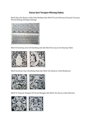Karya seni terapan minang kabau | DOCX