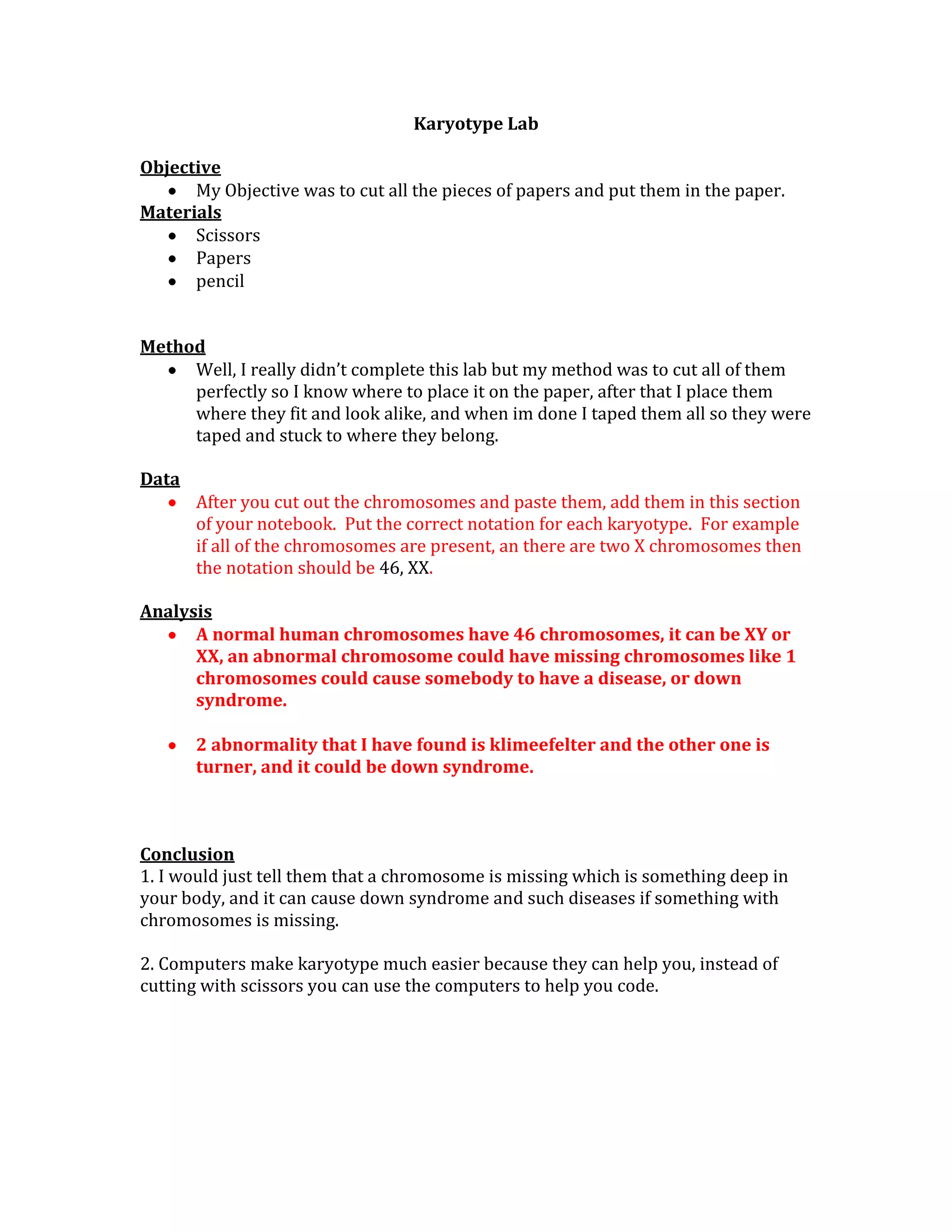 Karyotype lab | DOCX
