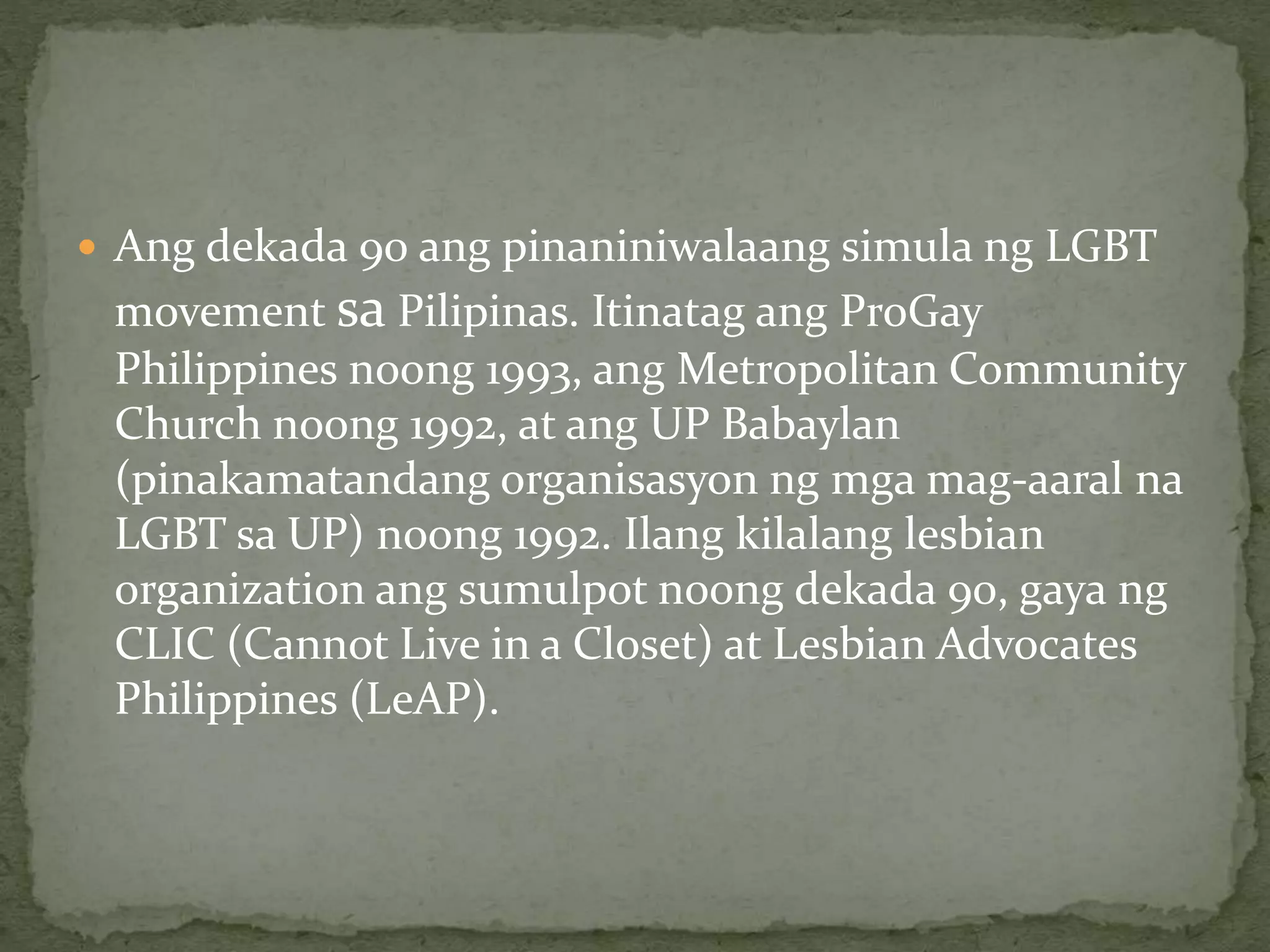 Kasaysayan ng lgbt sa pilipinas | PPTX