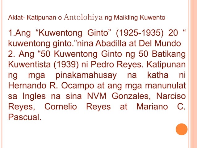 Kasaysayan ng maikling kwento | PPTX