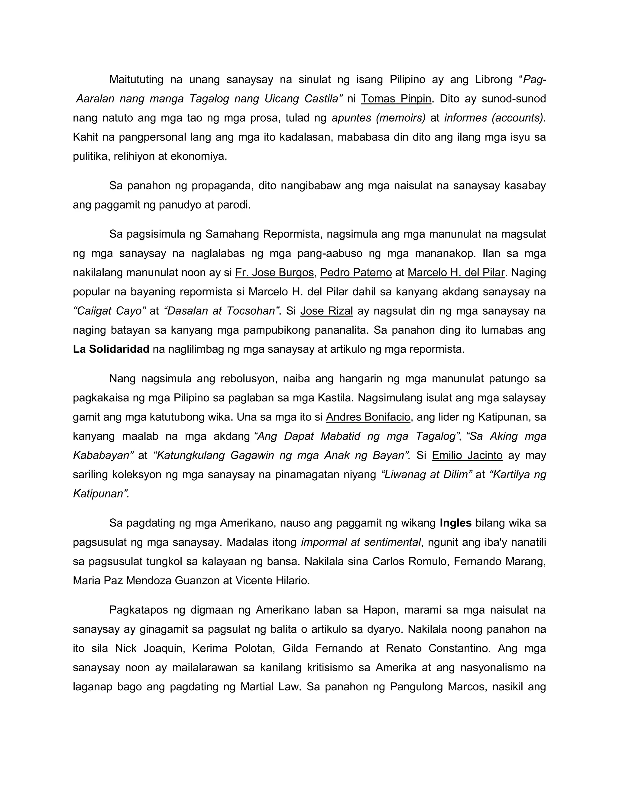 kasaysayan ng sanaysay | DOCX