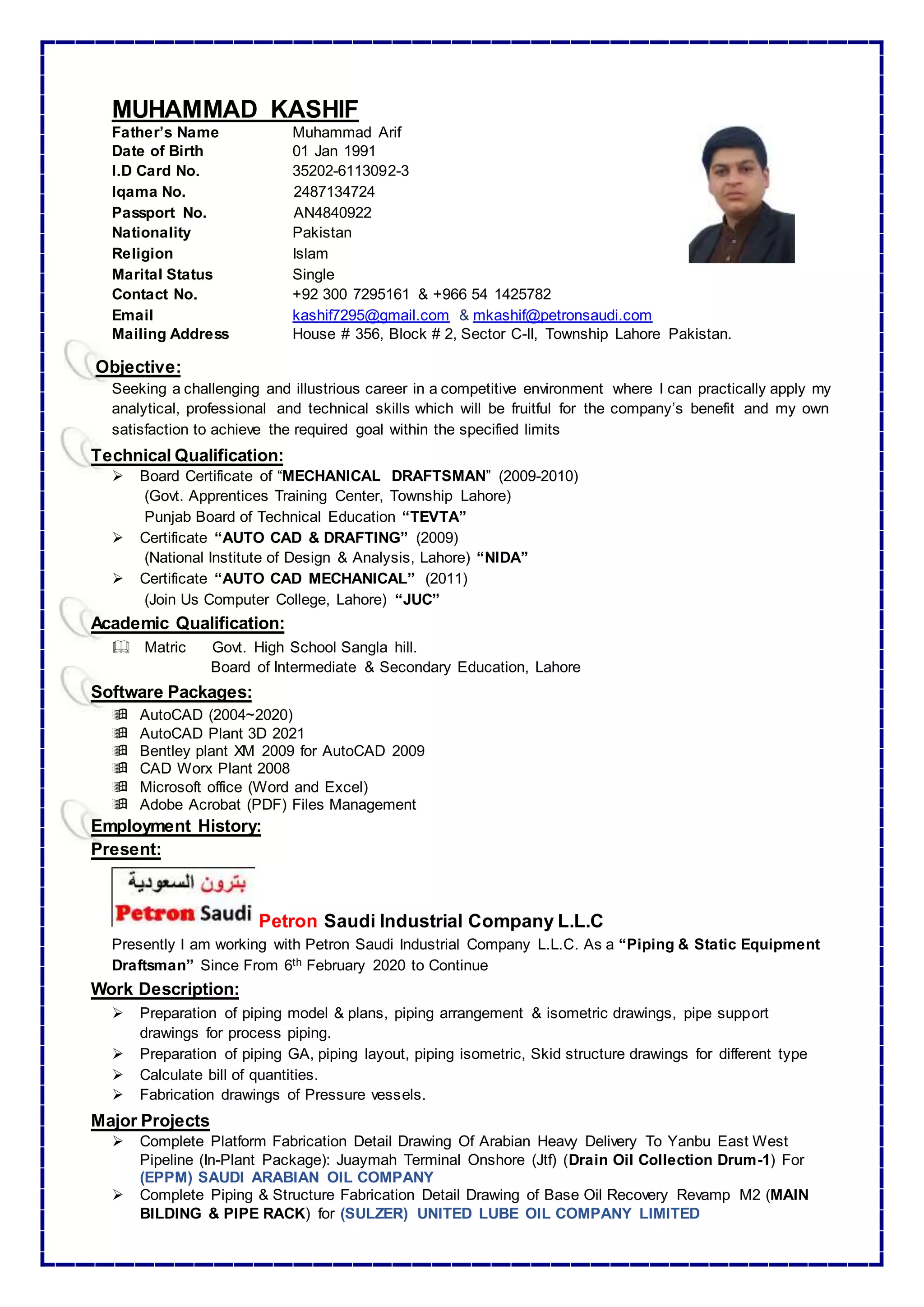Piping & Static Equipment Draftsman CV | DOCX