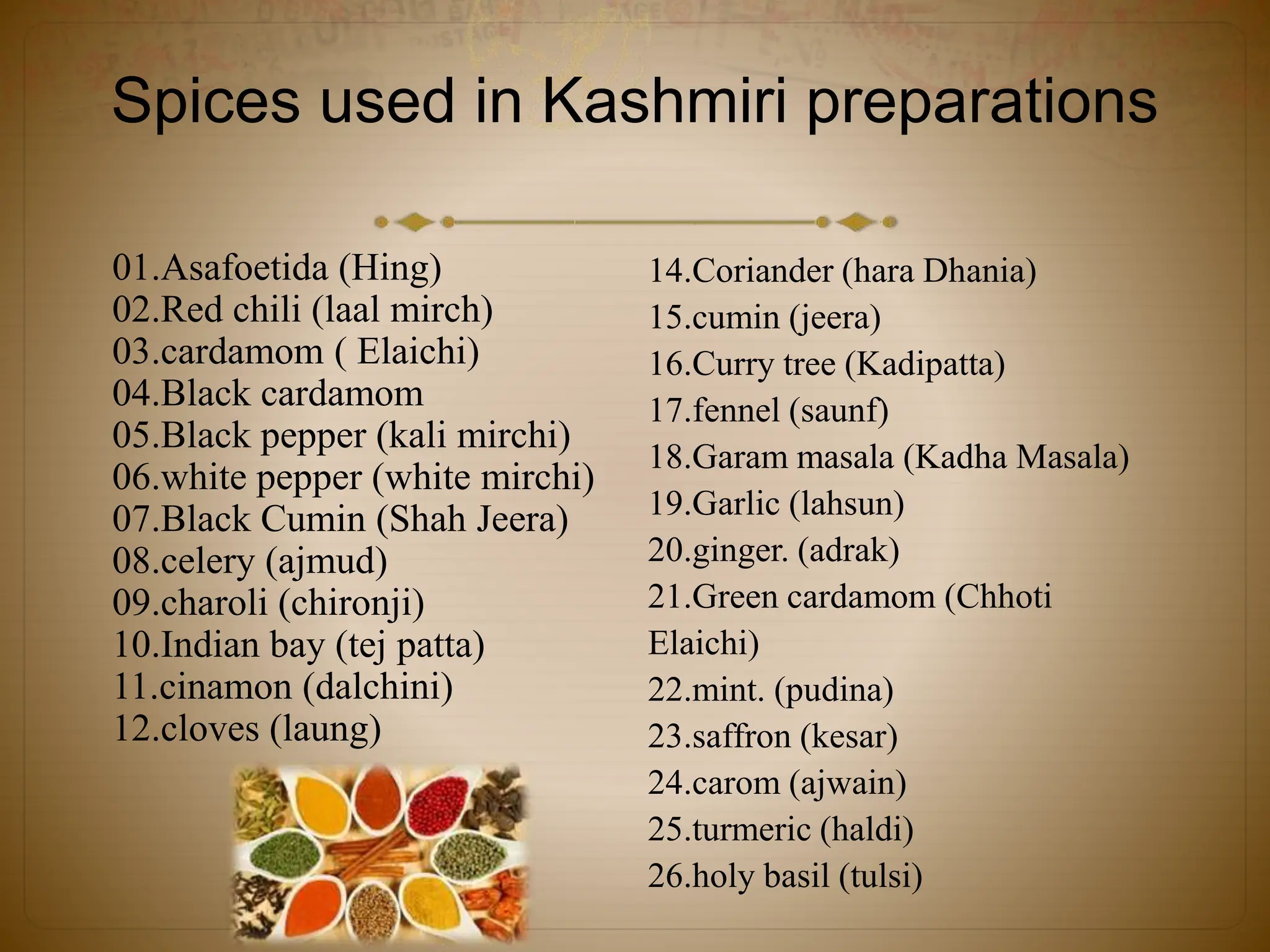 Kashmiri cuisine, Culture, Ingredients, Equipment's and Dishes | PPTX