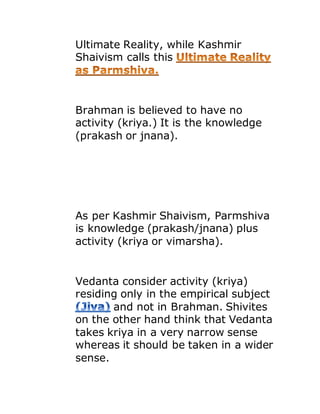 Kashmir shaivism versus vedanta – a synopsis | DOCX
