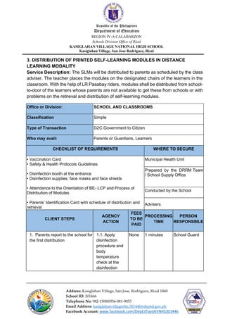Kasiglahan village nhs citizen's charter cc2021 | PDF