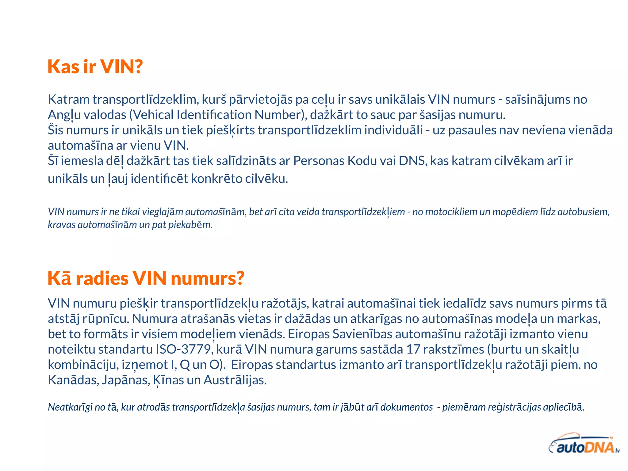 Kas ir VIN numurs? AutoDNA.lv