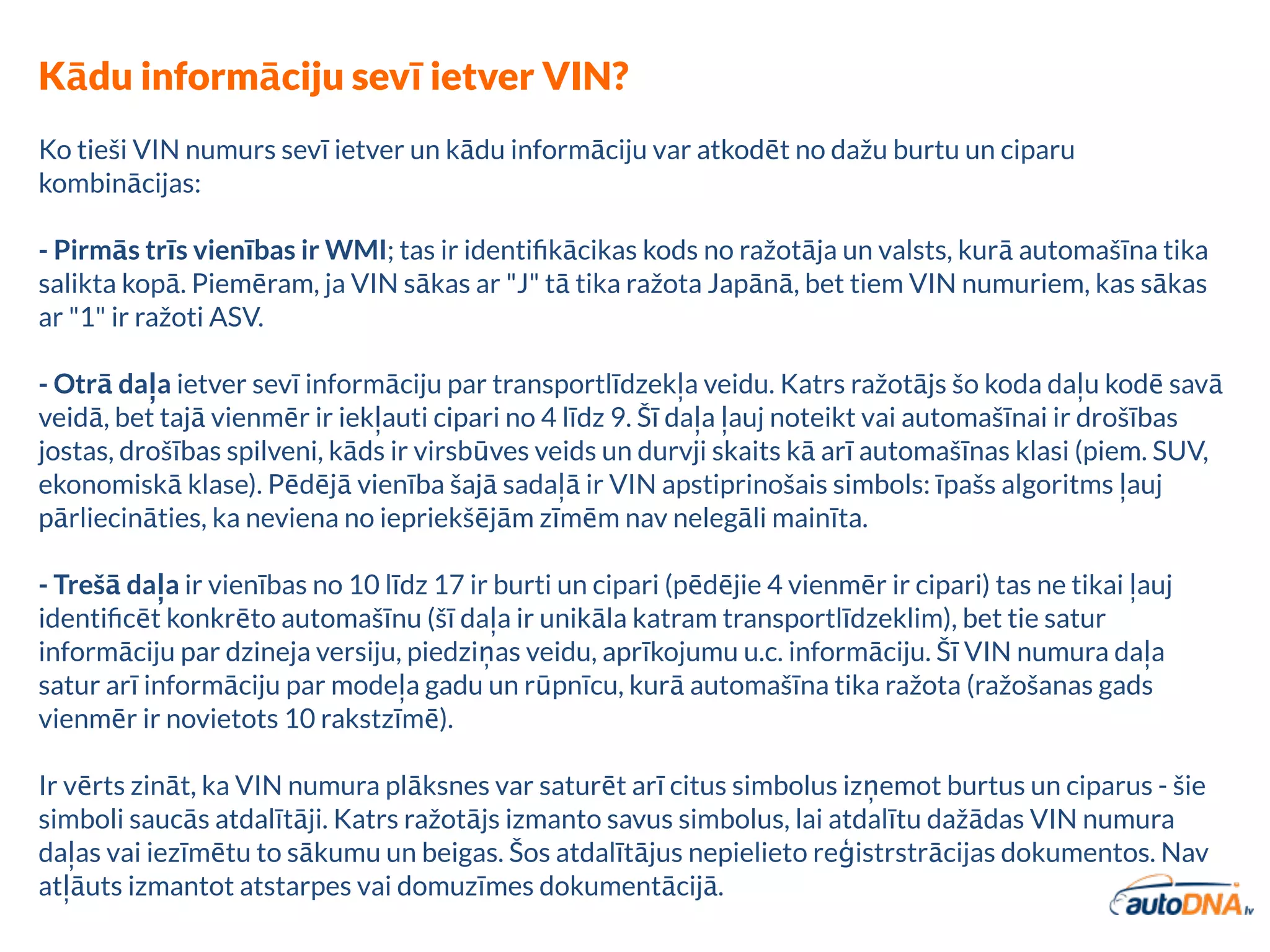 Kas ir VIN numurs? AutoDNA.lv