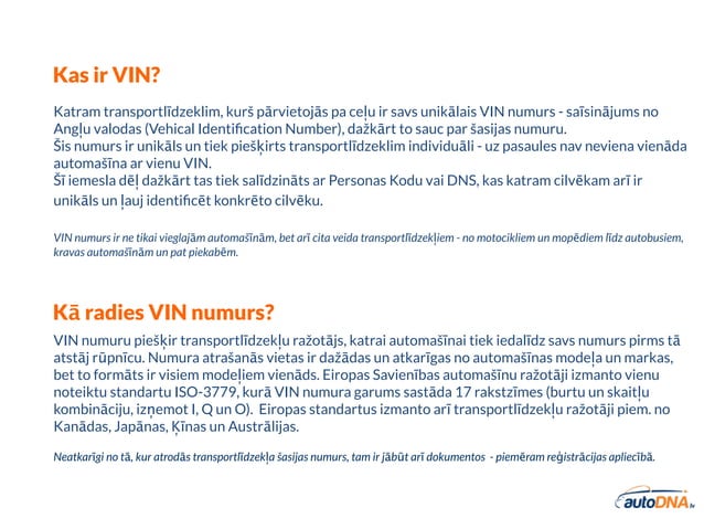 Kas ir VIN numurs? AutoDNA.lv