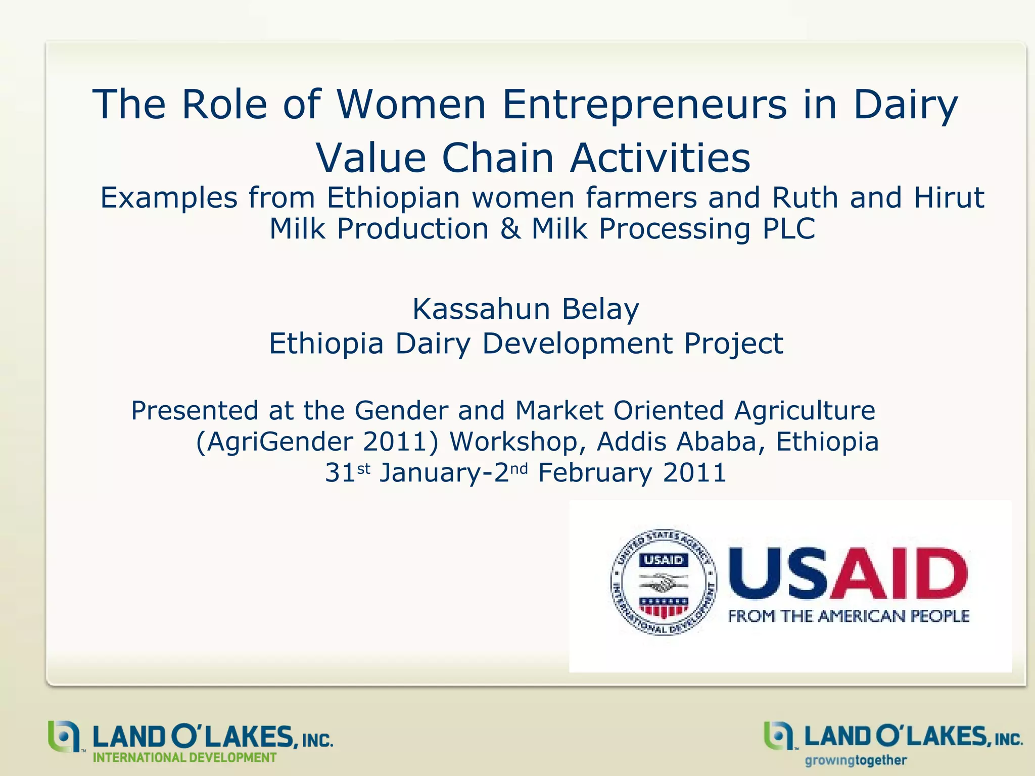 The Role of Women Entrepreneurs in Dairy Value Chain Activities ...
