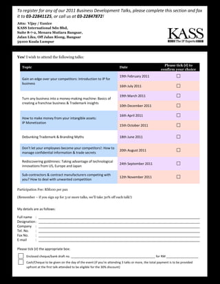 KASS Talks 2011 Registration Form | PDF