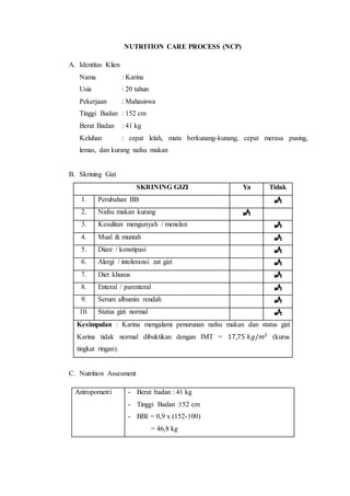 tatalaksana Gizi Penyakit anemia (NCP) | DOCX