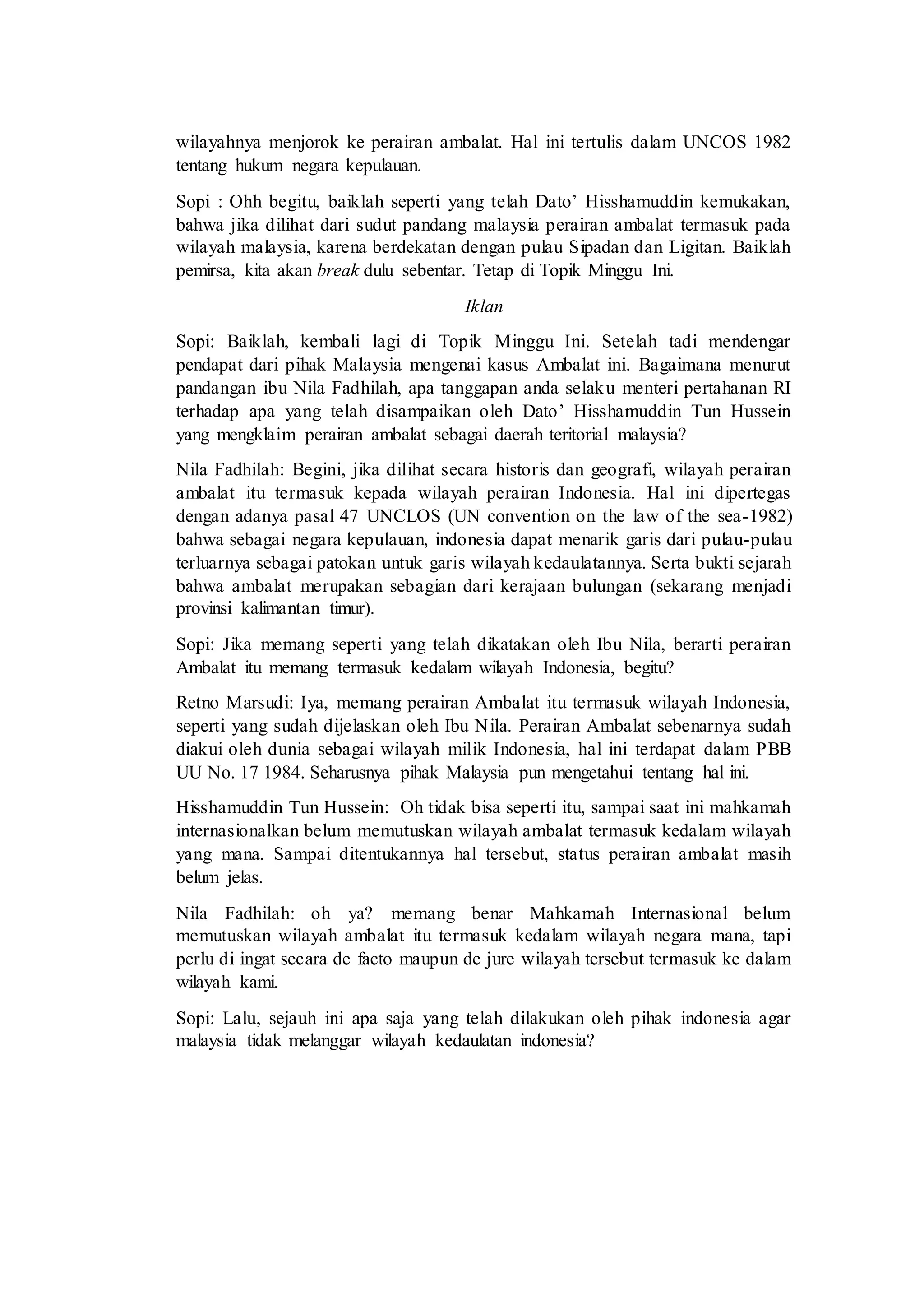 Naskah Talkshow Kasus sengketa ambalat | DOCX