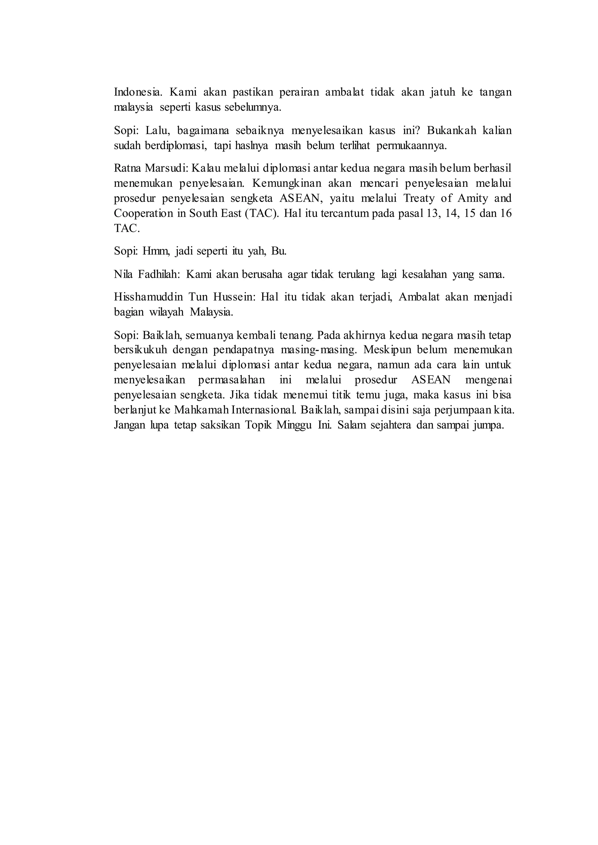 Naskah Talkshow Kasus sengketa ambalat | DOCX