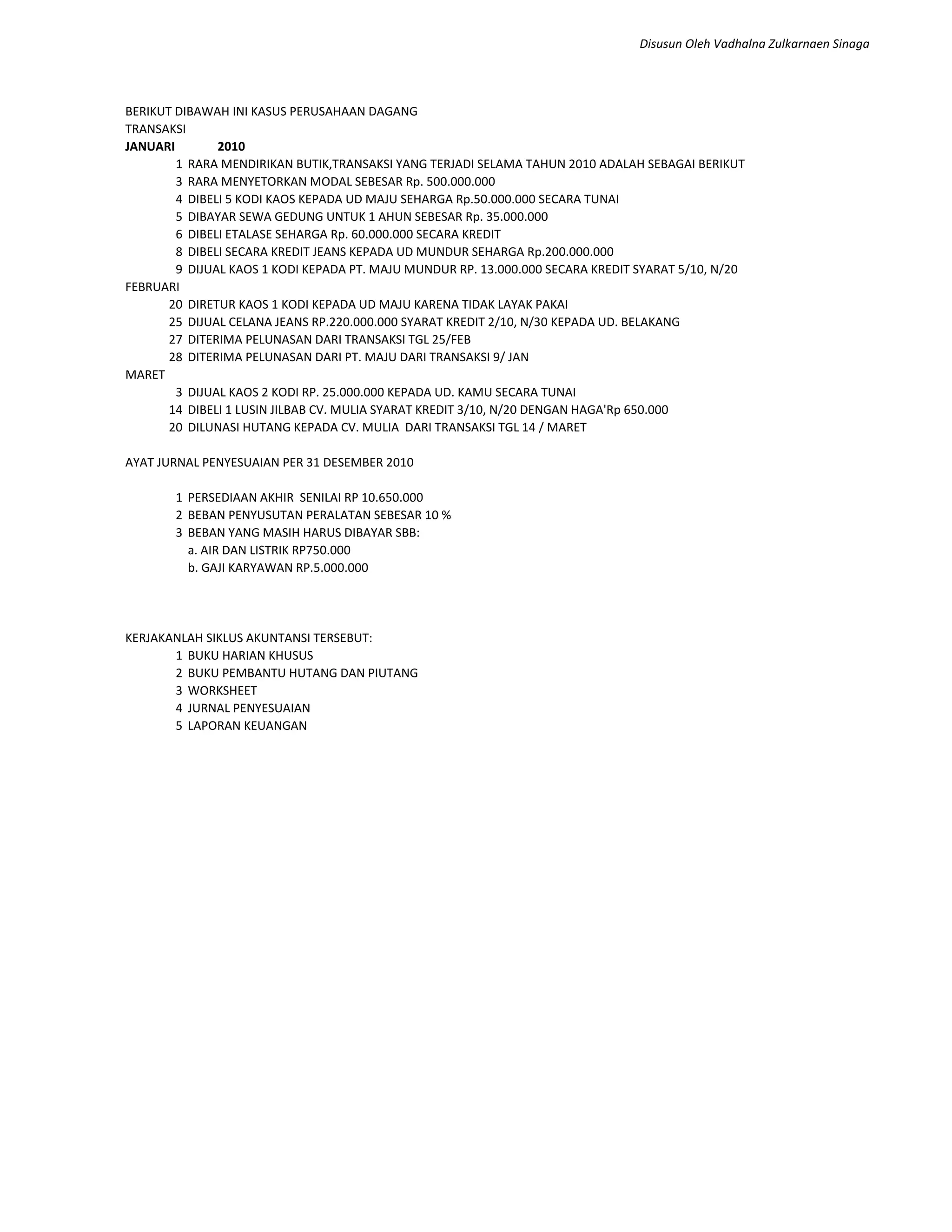 Kasus siklus akuntansi perusahaan dagang sak | PDF