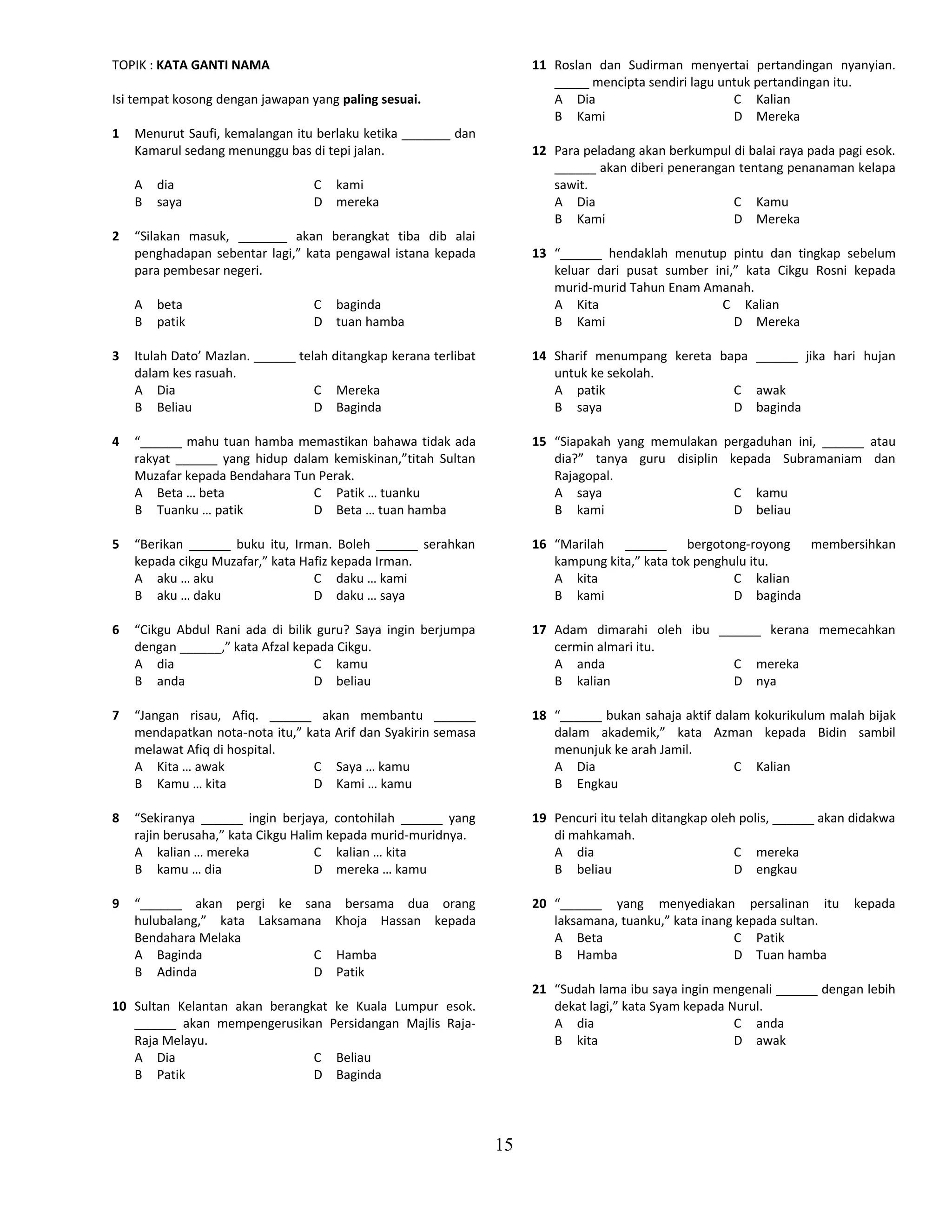Kata ganti nama printed | DOC