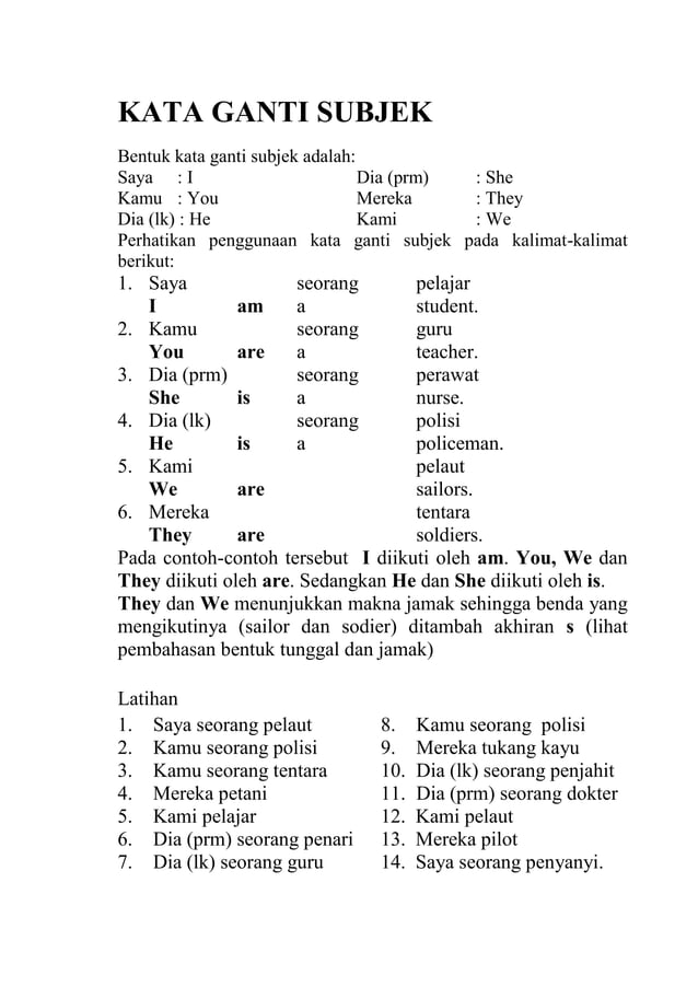 Kata ganti subjek | PDF