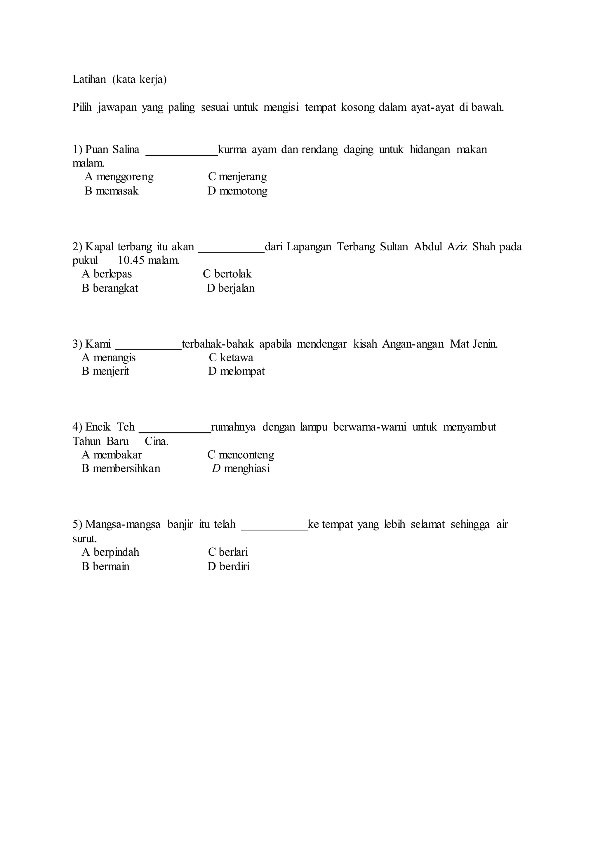 Kata kerja tahun 5 | DOCX