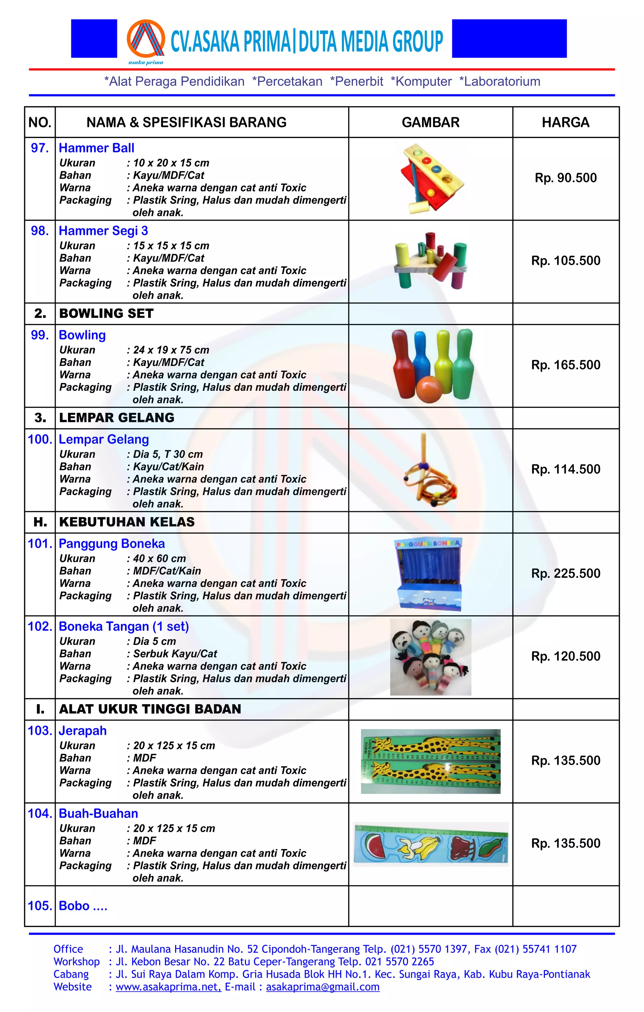 Katalog ape 2017 ~ JENIS-JENIS ALAT PERMAINAN EDUKATIF - APE BOP PAUD 2017 | PDF