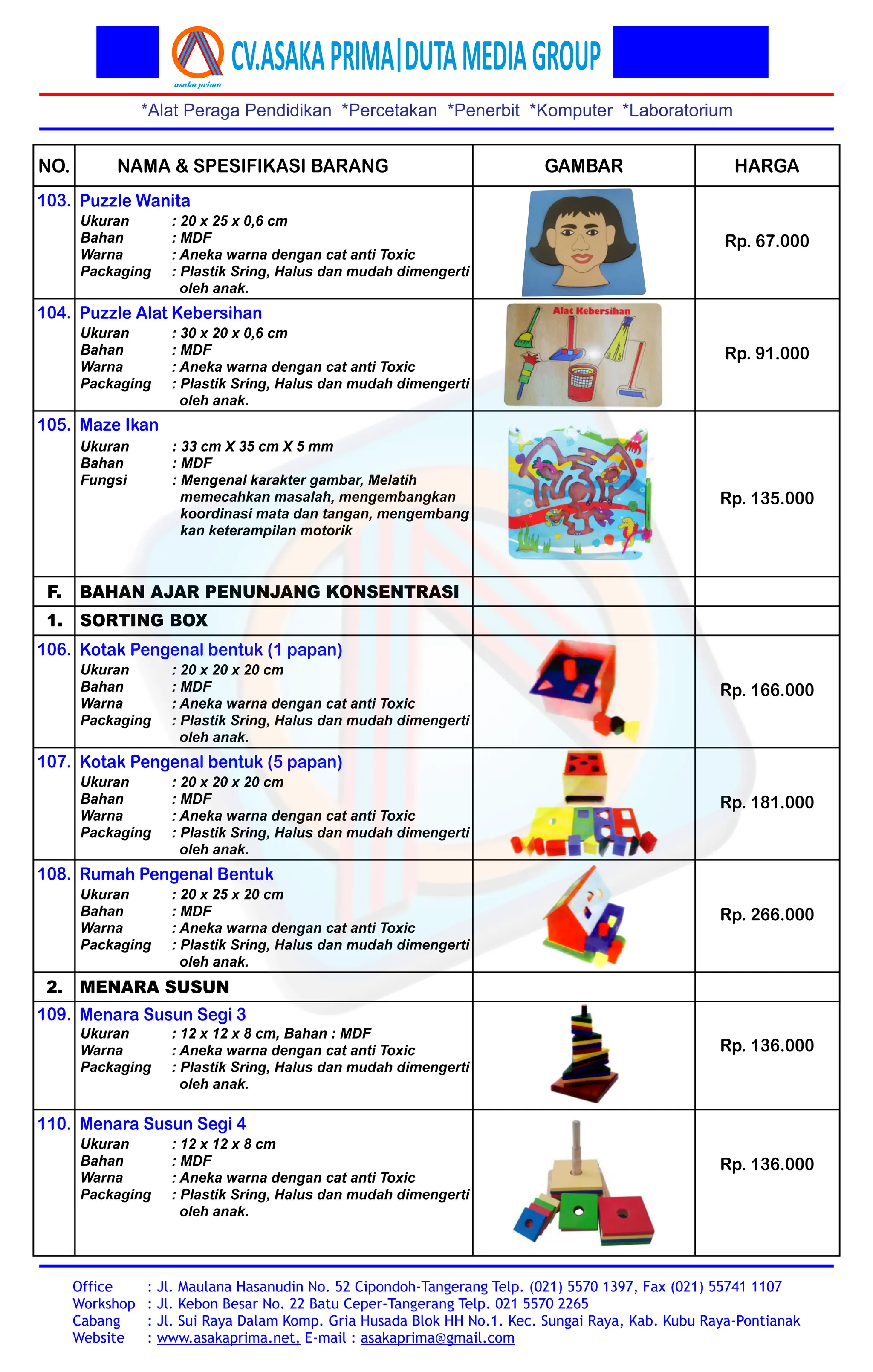 Produk Alat Permainan Edukatif (APE) Anak Usia Dini 2024 | PDF