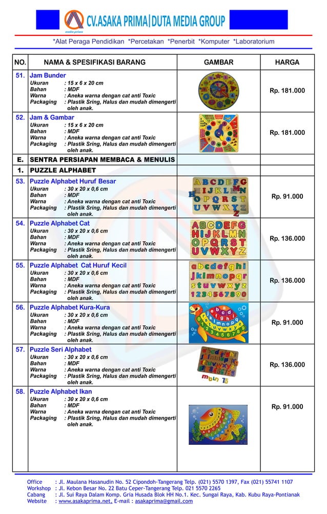 Produk Alat Permainan Edukatif (APE) Anak Usia Dini 2024 | PDF