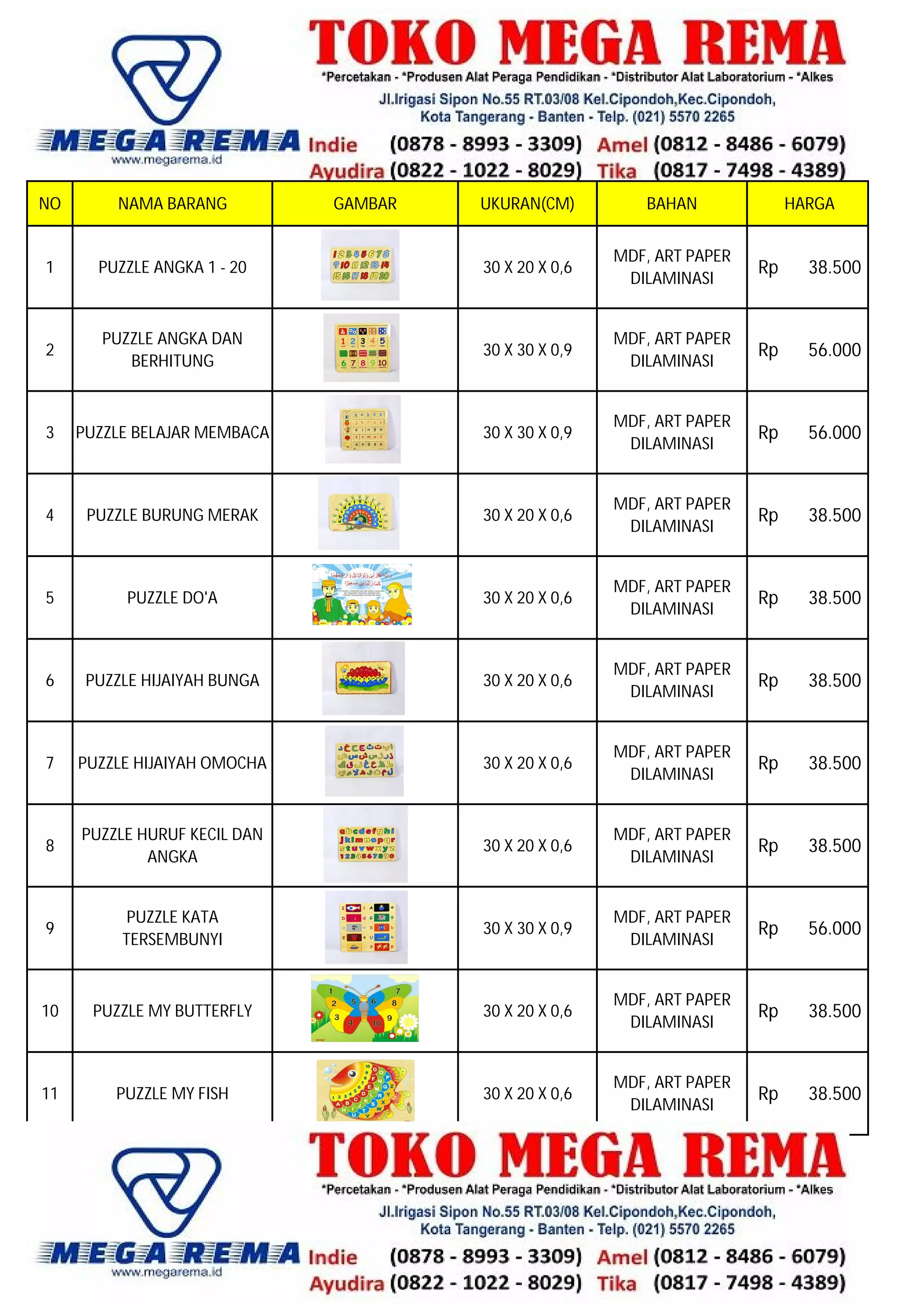 Katalog Mainan Edukasi Mainan Kayu APE Puzzle Anak Balita PAUD 2021 | PDF