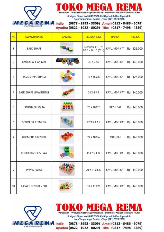 Katalog APE PAUD TK Mega Rema 2021 - mainan edukatif bop paud 2021 | PDF
