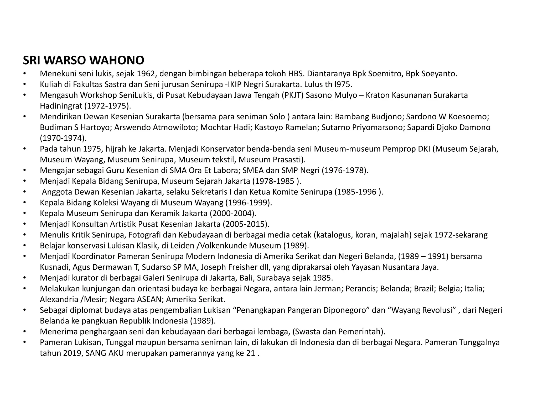 Katalog Pameran ke 21 Sri Warso Wahono Sang Aku 2019 | PPT