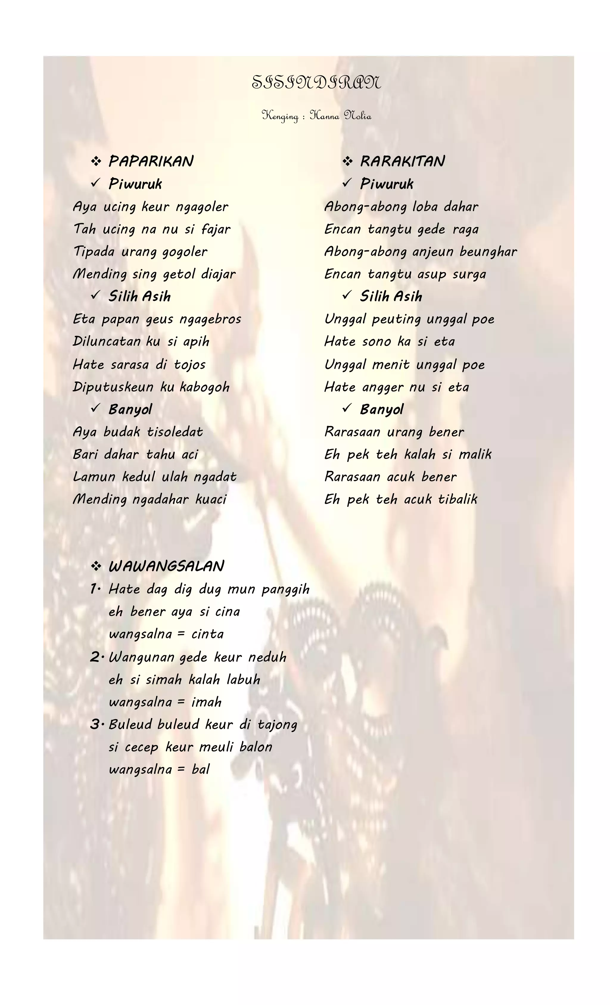 KUMPULAN CONTOH SISINDIRAN BAHASA SUNDA | DOCX