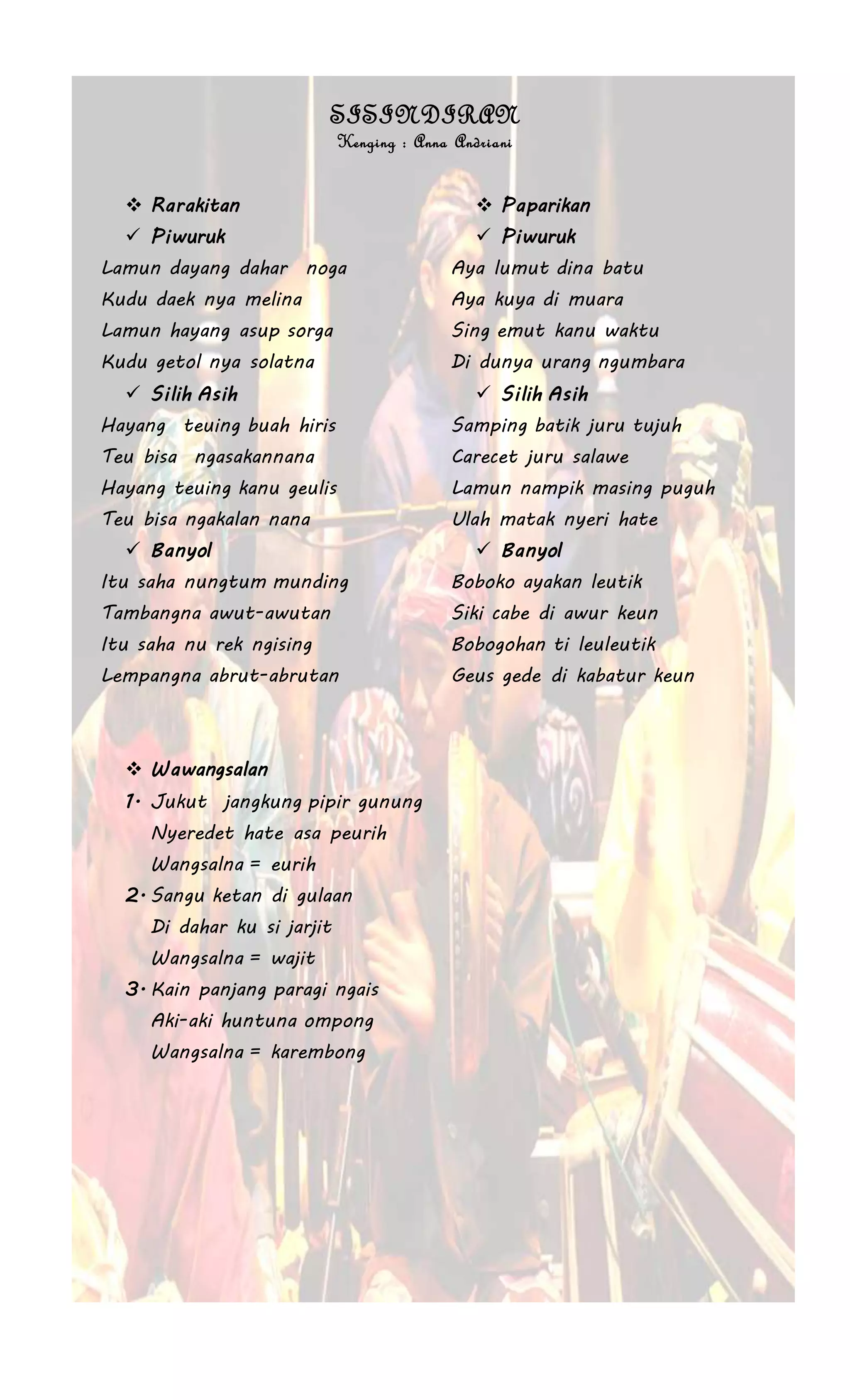 KUMPULAN CONTOH SISINDIRAN BAHASA SUNDA | DOCX