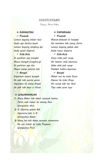 KUMPULAN CONTOH SISINDIRAN BAHASA SUNDA | DOCX