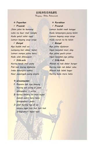 KUMPULAN CONTOH SISINDIRAN BAHASA SUNDA | DOCX