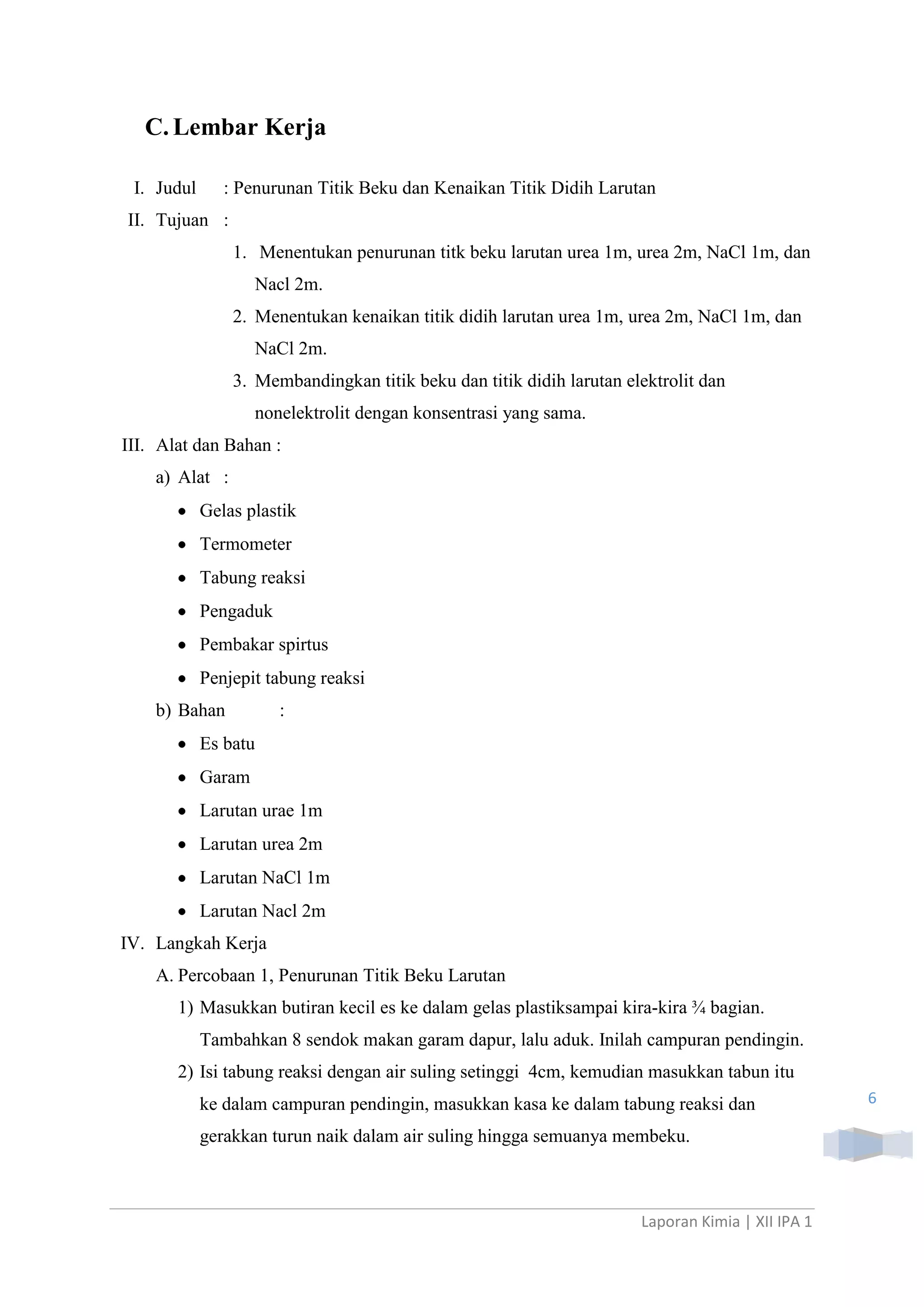 Laporan Praktikum Kimia Penurunan Titik Beku dan Kenaikan Titik Didih ...