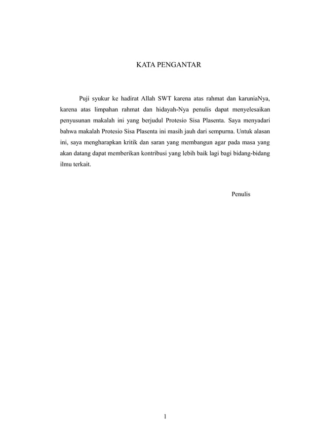 Kata pengantar, daftar isi protesio sisa plasenta | RTF