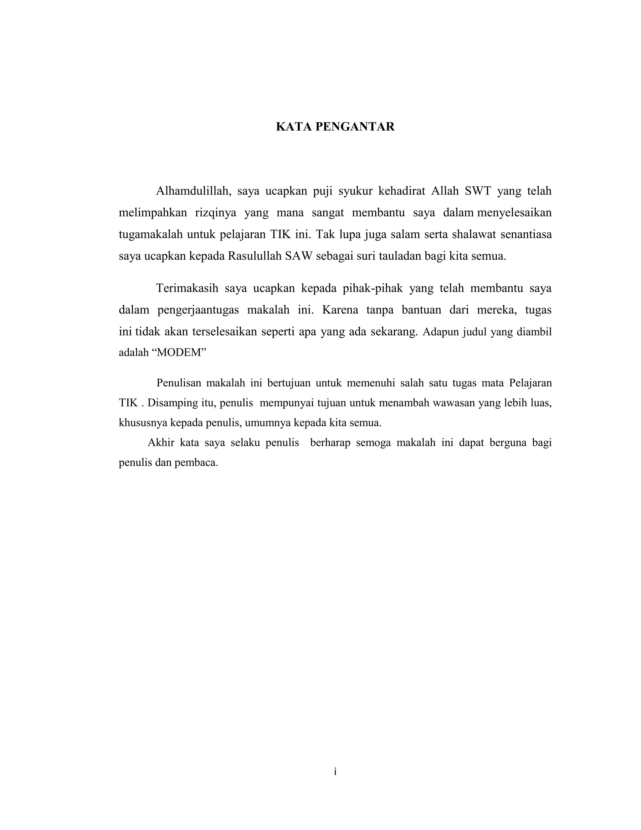 Kata pengantar modem | DOCX