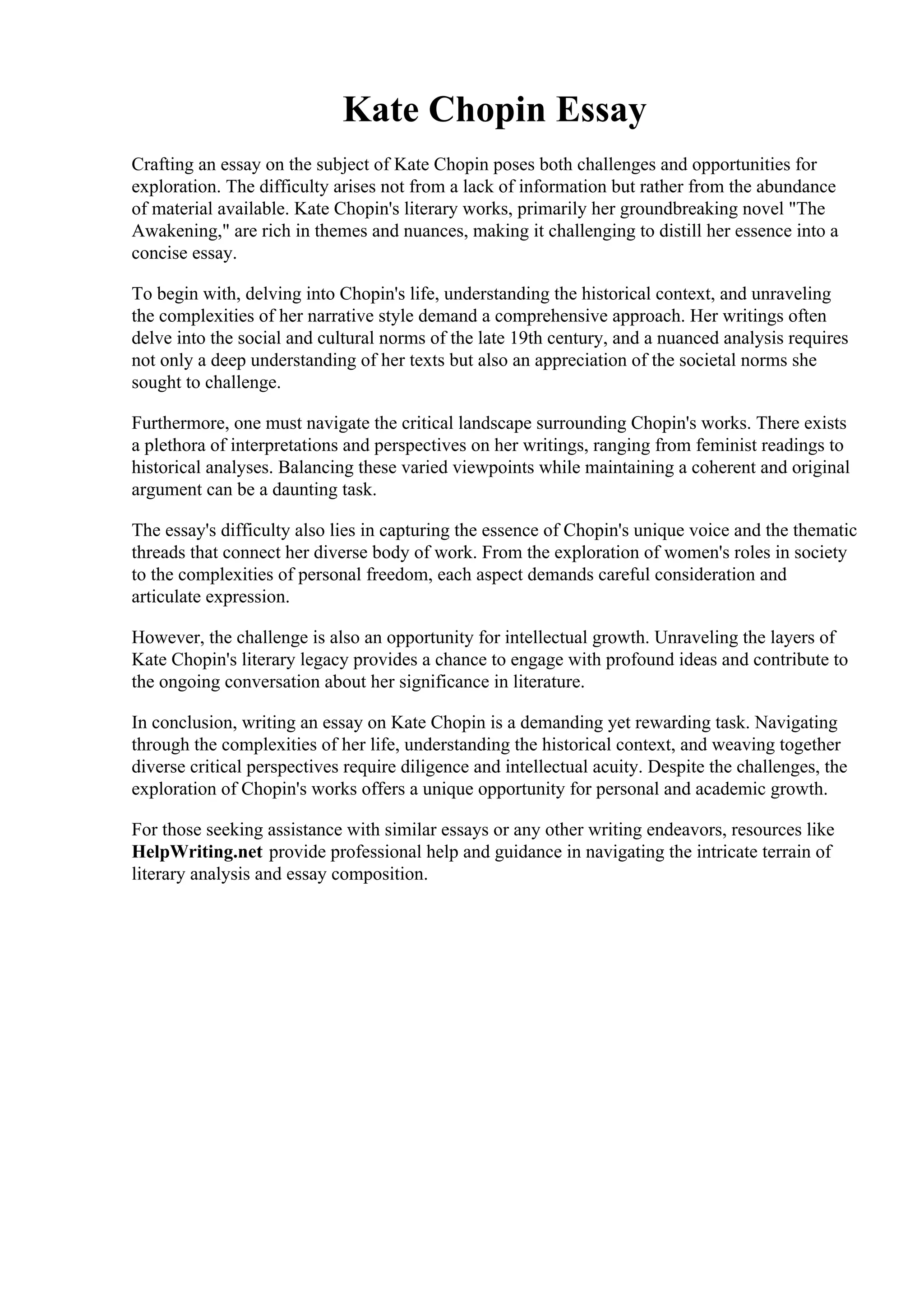 Kate Chopin Essay | PDF