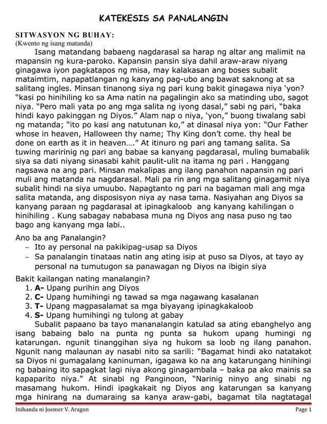 Katekesis sa panalangin | DOC