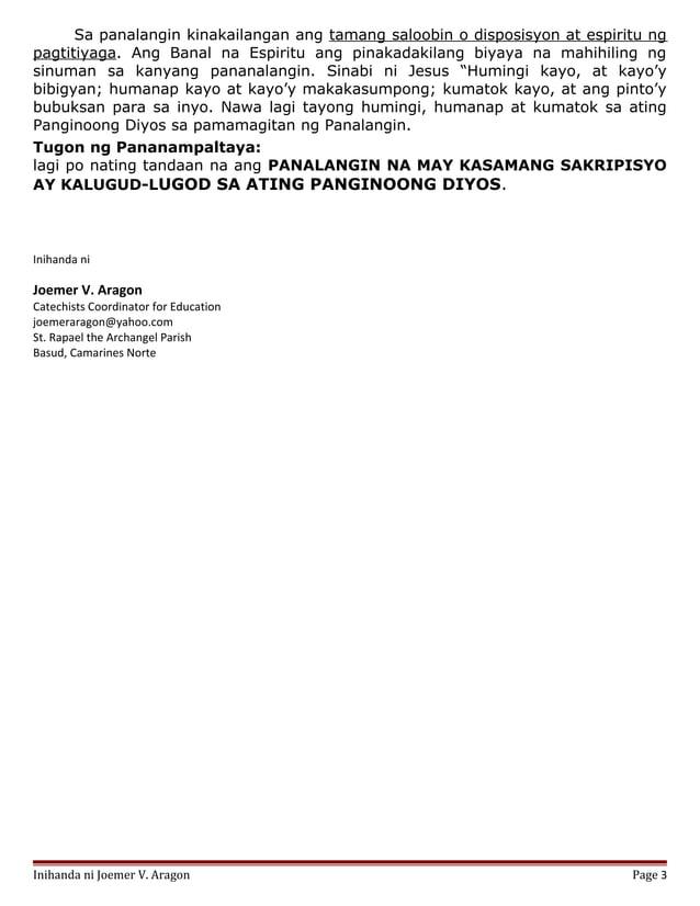 Katekesis sa panalangin | DOC