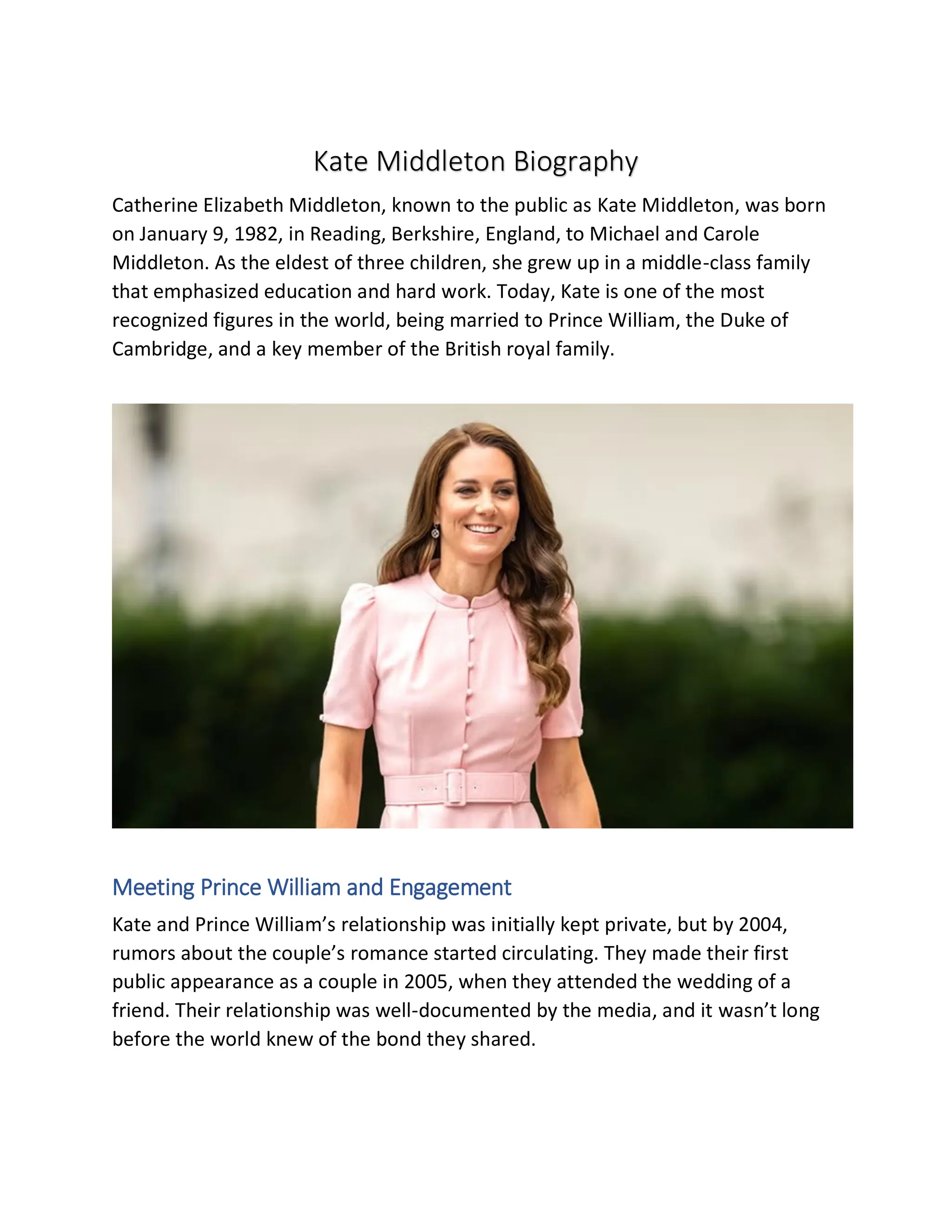 Kate Middleton Biography From The Celeb Post | PDF
