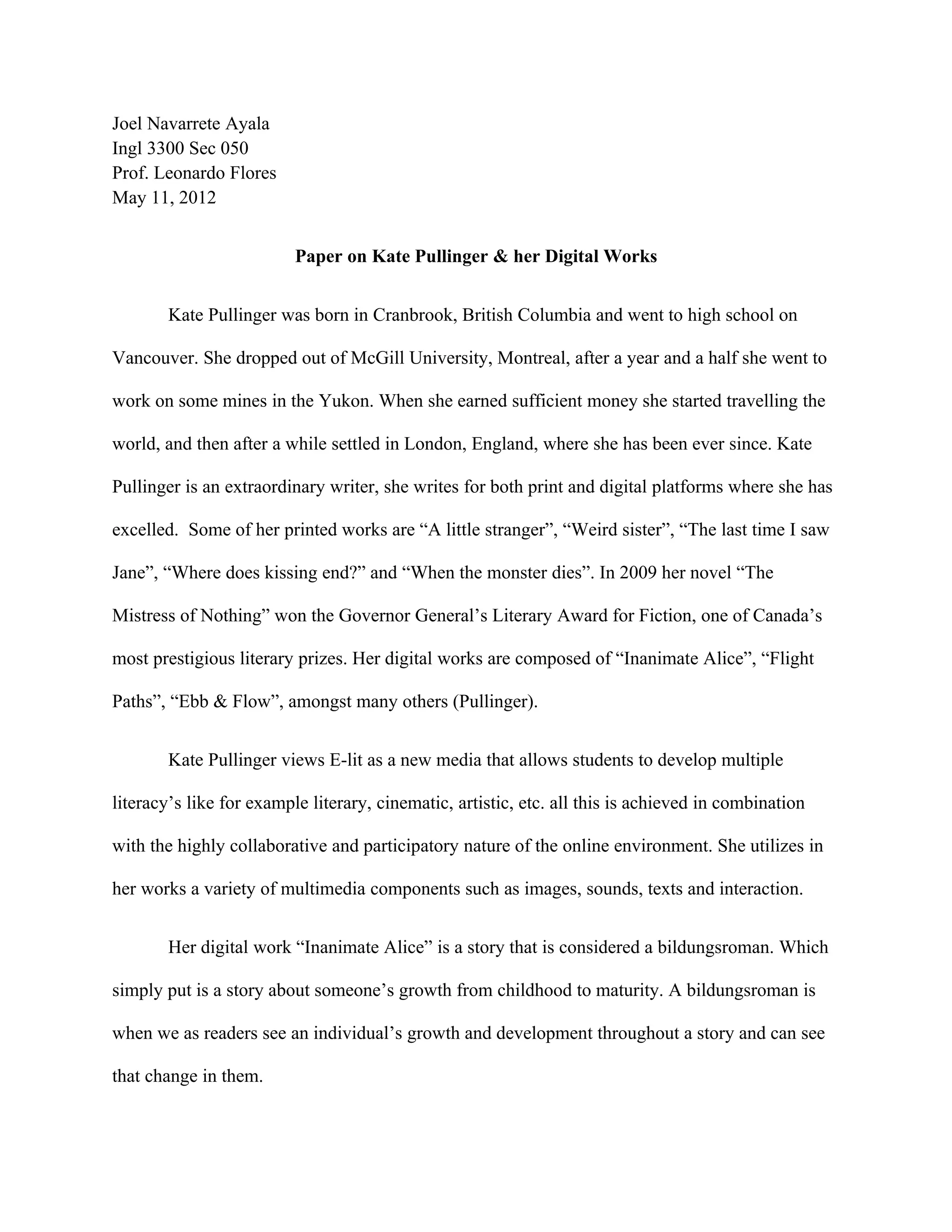 Kate pullinger essay | DOC