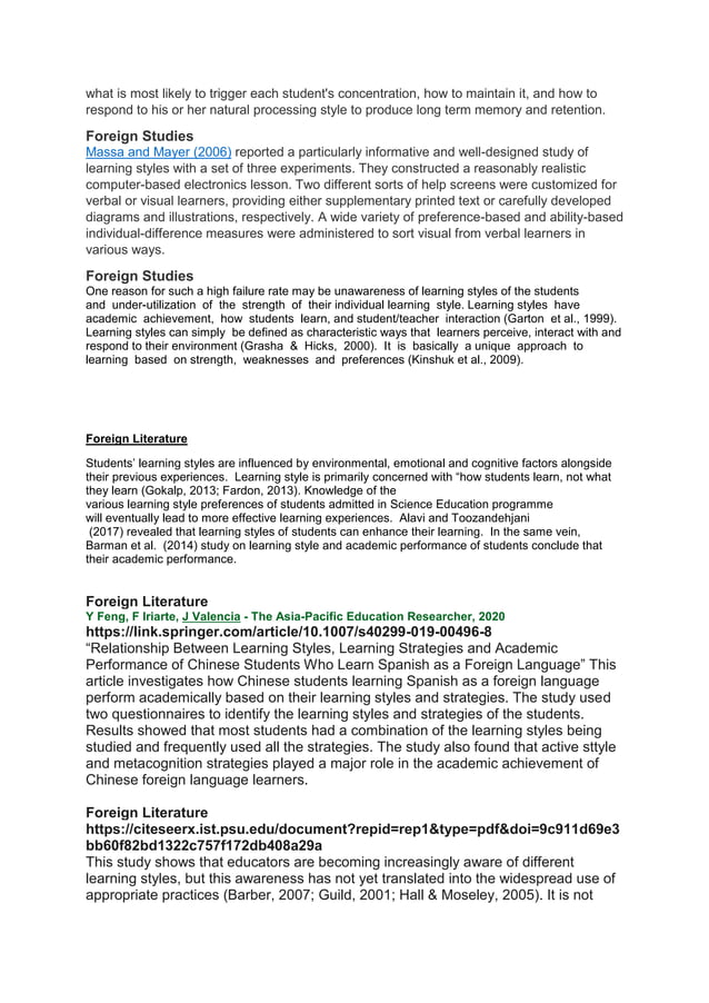 8 rrl on Learning styles & academic trac | DOCX | Educational ...