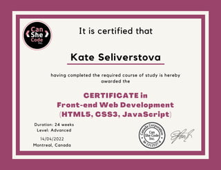 Frontend Web Development Certificate (HTML, CSS, JavaScript) | PPT