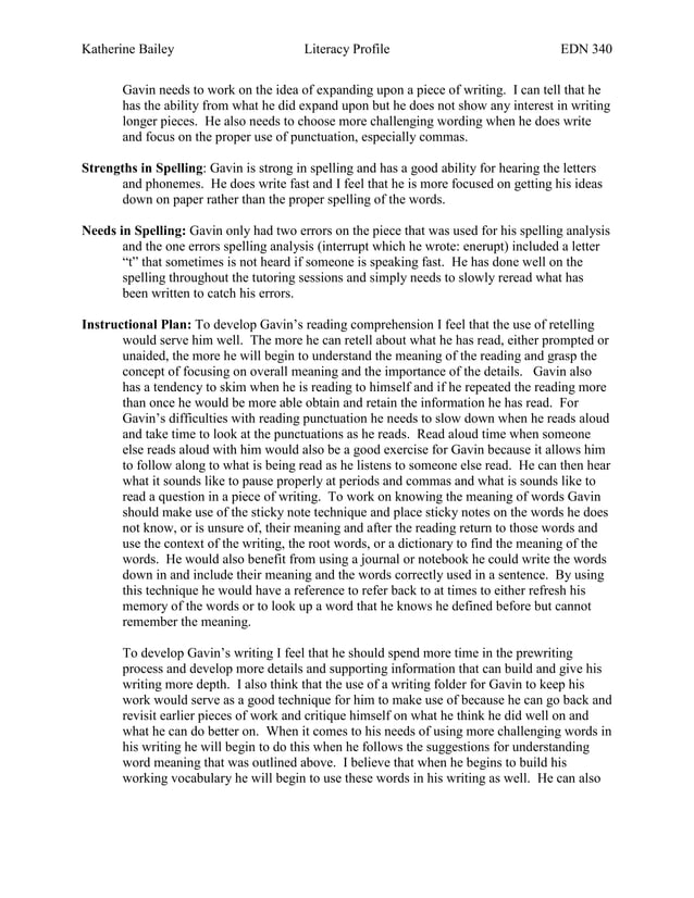 Katherine bailey literacy profile edn340_10-16-11 | DOCX | Educational ...