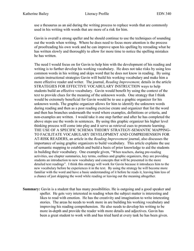 Katherine bailey literacy profile edn340_10-16-11 | DOCX | Educational ...