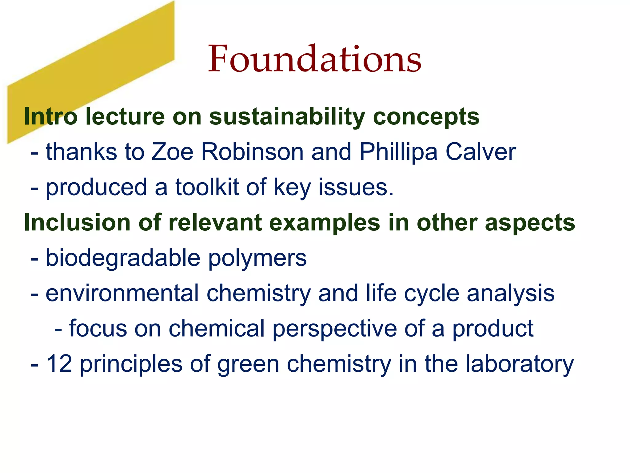 Sustainable Chemistry at Keele | PPT