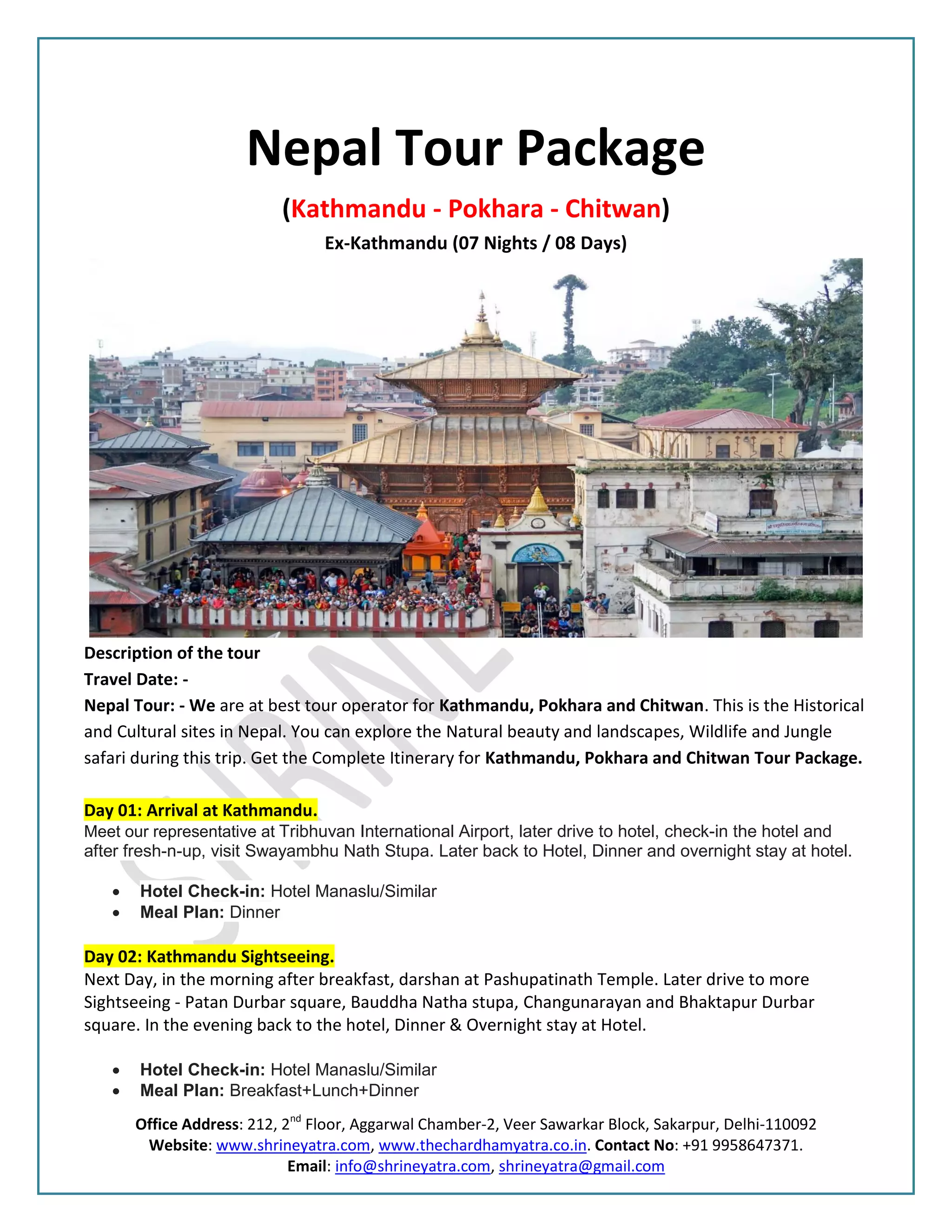 Kathmandu Pokhara Chitwan Tour Package - Nepal Tour | PDF