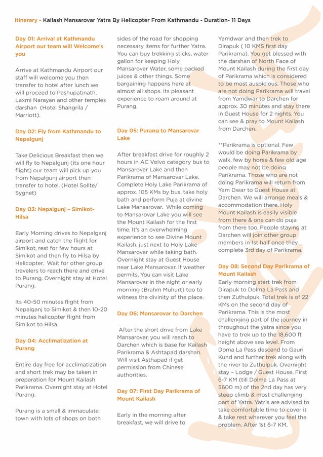 Kailash Mansarovar Yatra from Kathmandu by road | PDF