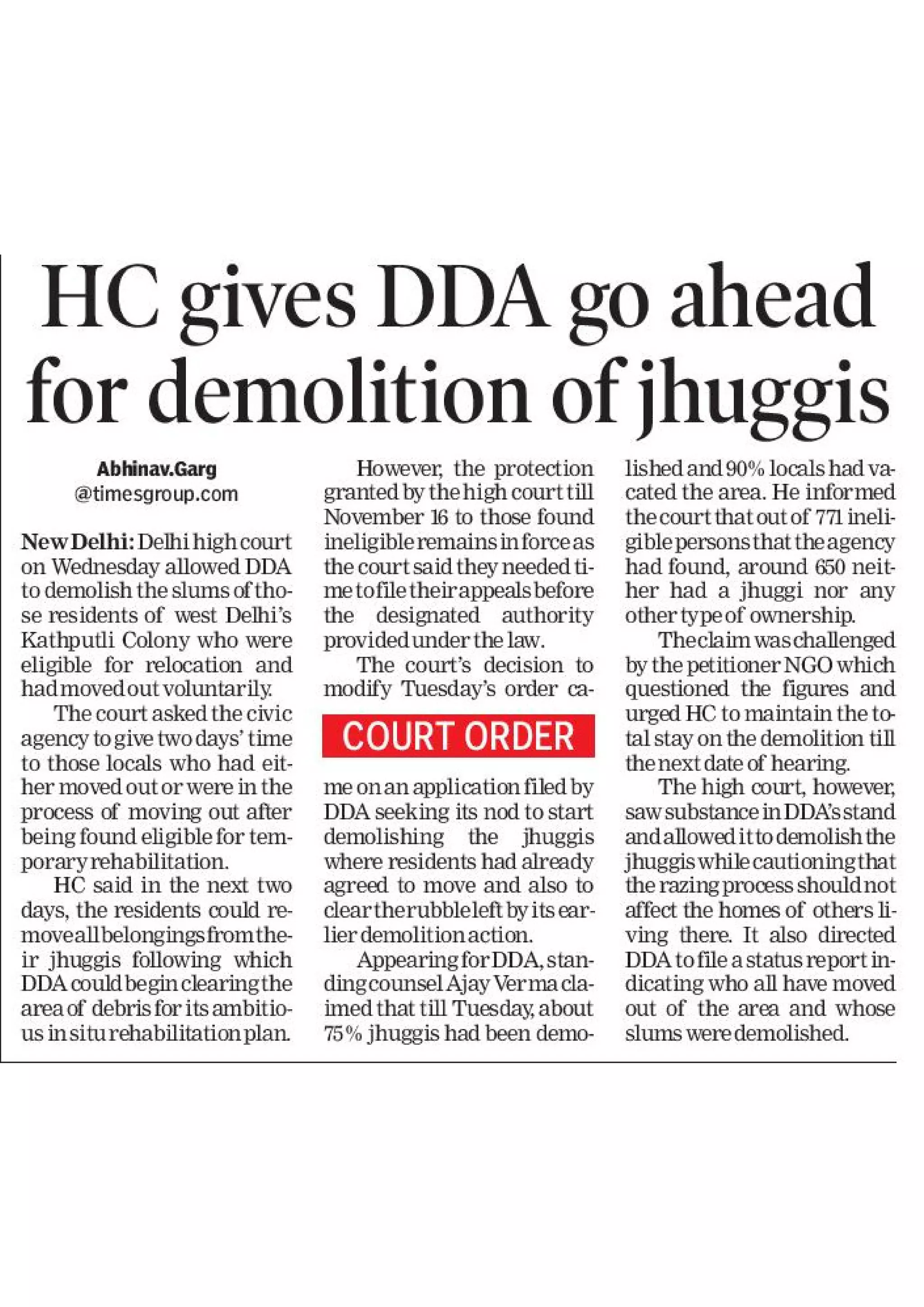 Kathputli colony-dda-court-order | PDF