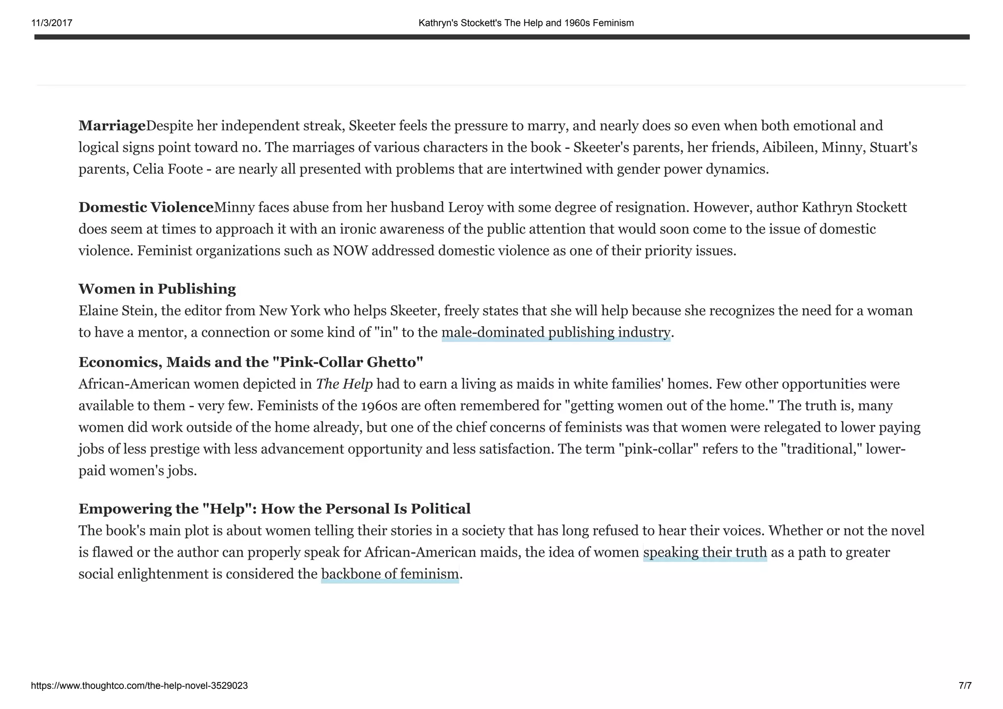 Kathryn's stockett's the help and 1960s feminism | PDF