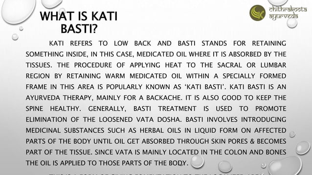 Kati Basti by Cjithrakoota Ayurveda | PPTX | Herbs and Supplements | Alternative Medicine