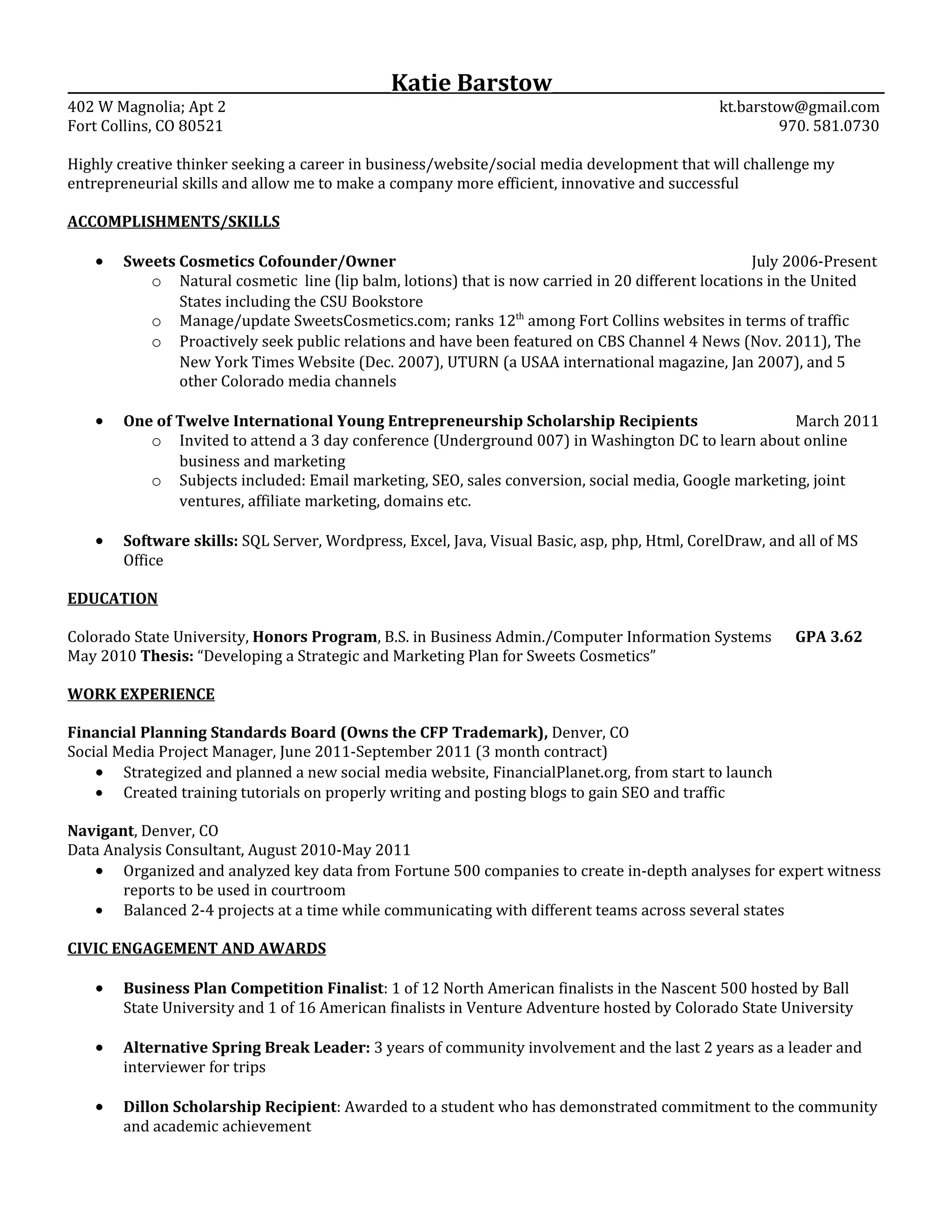 Katie barstow resume | DOC